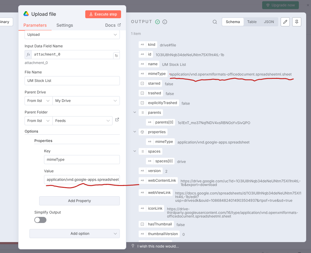 Google Drive File Upload and convert mimeType from excel to google sheet - Help me Build my ...