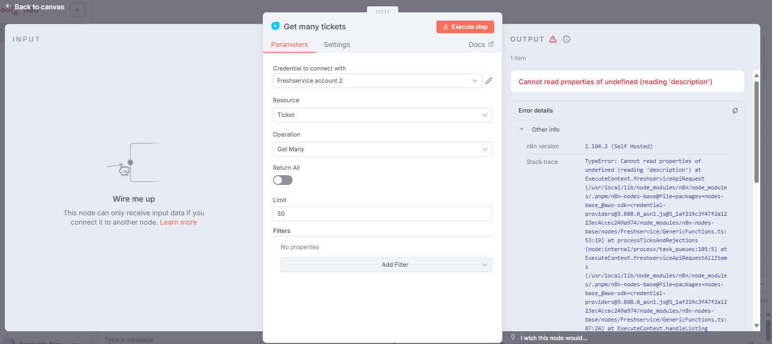 Freshservice Node Error - Questions - n8n Community