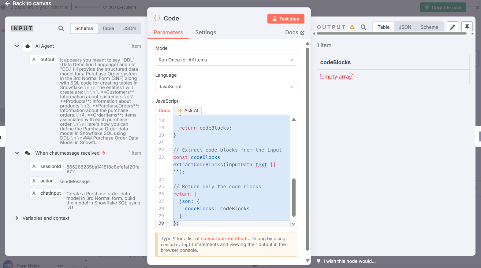 Parse SQL codeblock from the AI Agent output - Questions - n8n Community