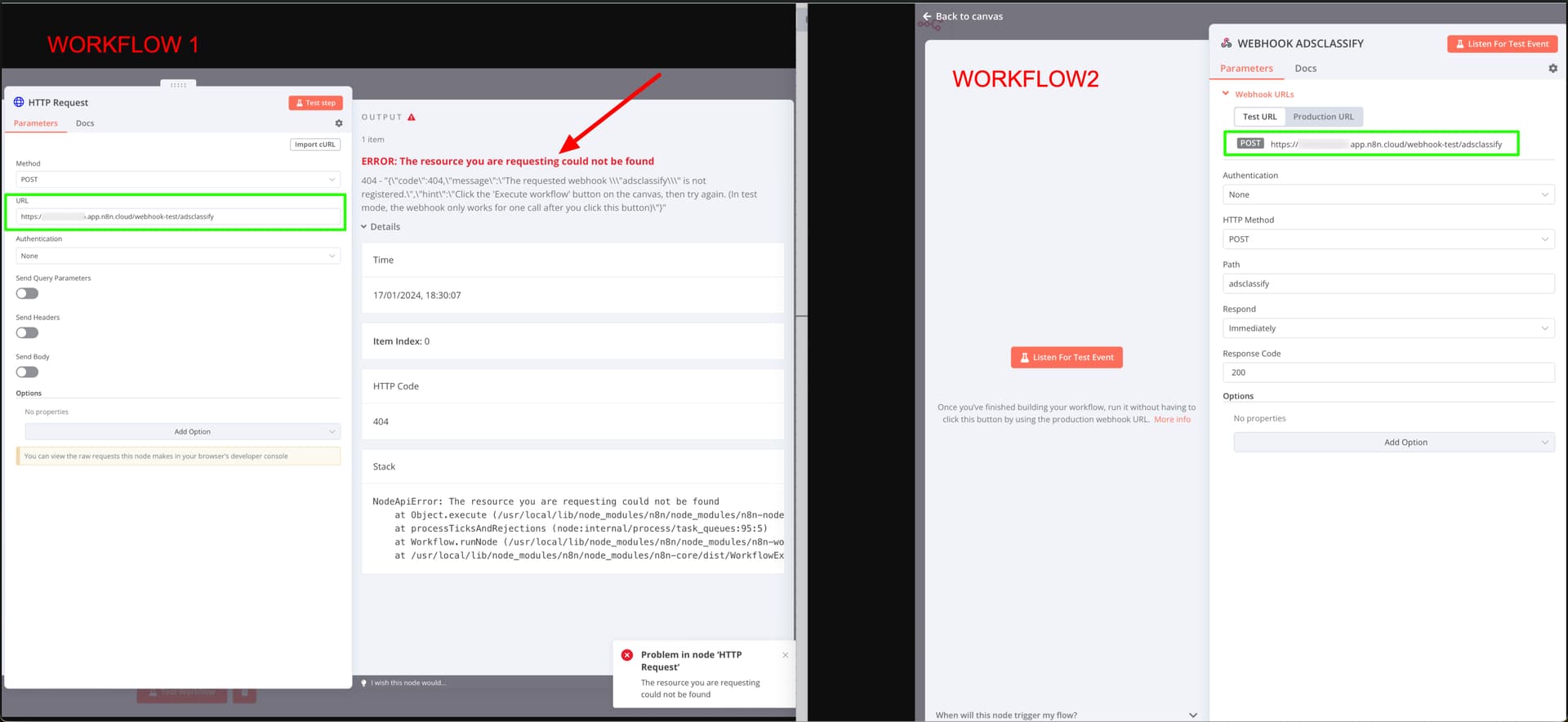 Problems HTTP Request for Webhook [ version n8n@1.24.1 ] - Questions - n8n Community
