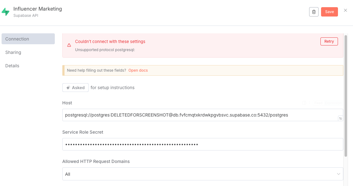 Too 🤪 to connect Supabase - Questions - n8n Community