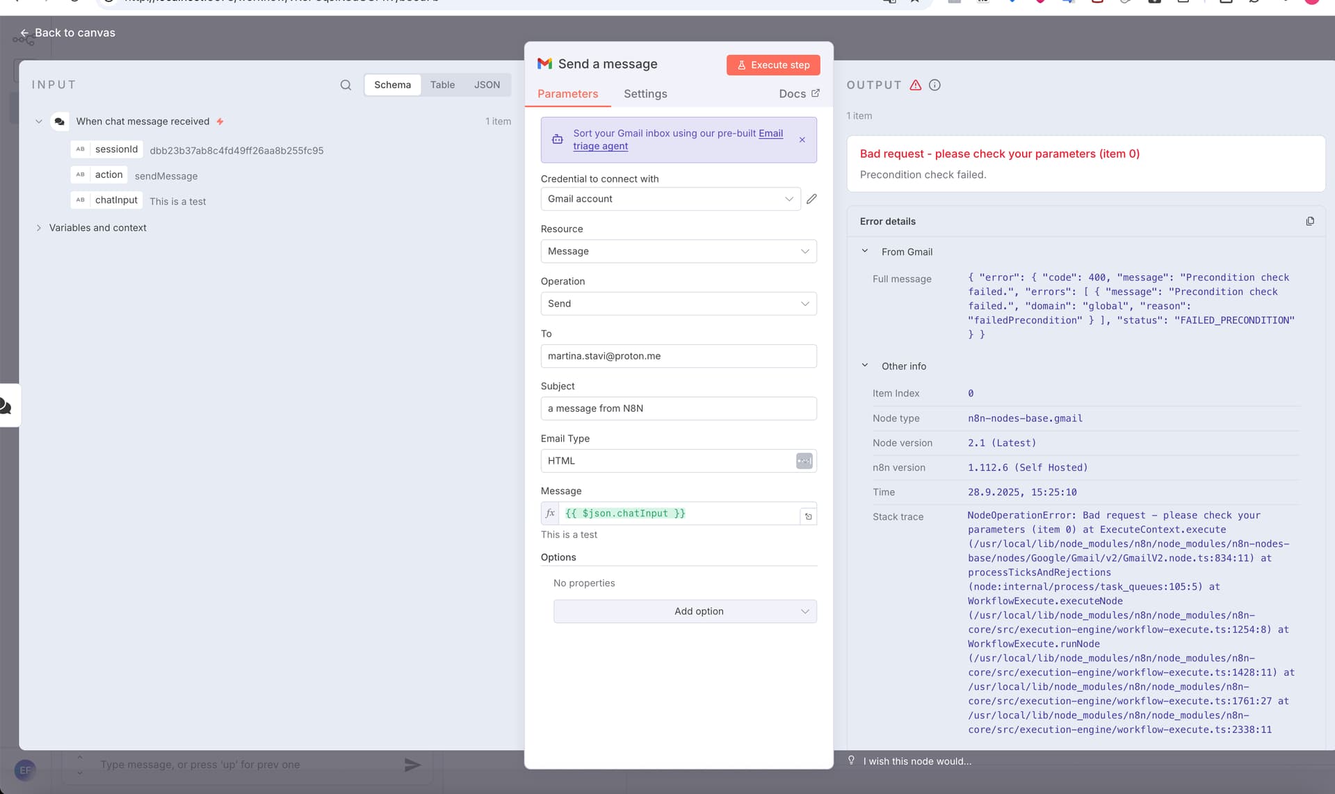 NodeOperationError: Bad request - please check your parameters (item 0) - Questions - n8n Community