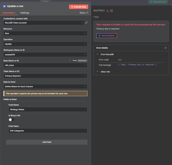 [NocoDB] Getting 422 error when trying to update a record – how to solve this? - Questions - n8n ...