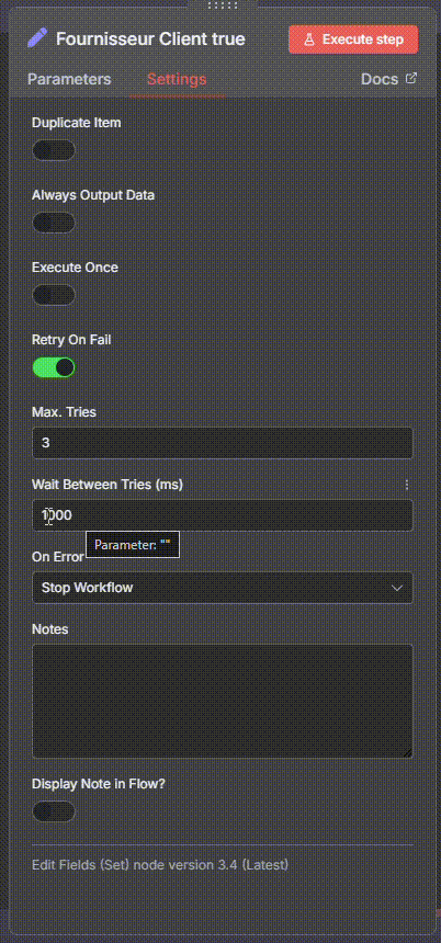 Nodes settings "Retry On Fail" -> issue when lost focus on "Wait Between Tries (ms)" - Questions ...