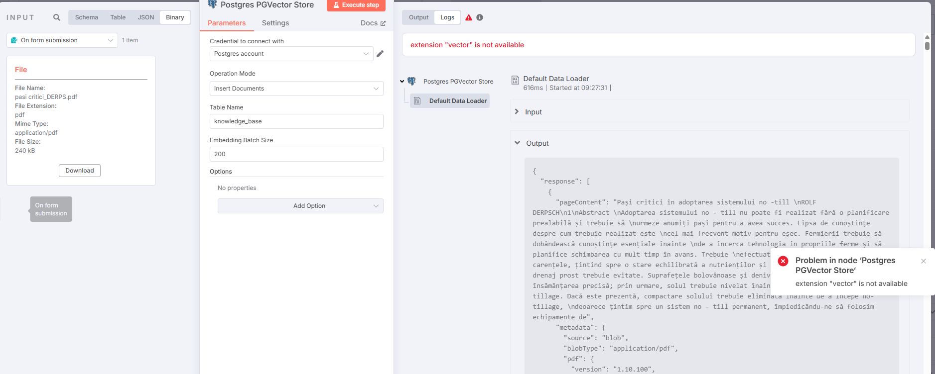 How to fix: Problem in node ‘Postgres PGVector Store‘ - Questions - n8n Community
