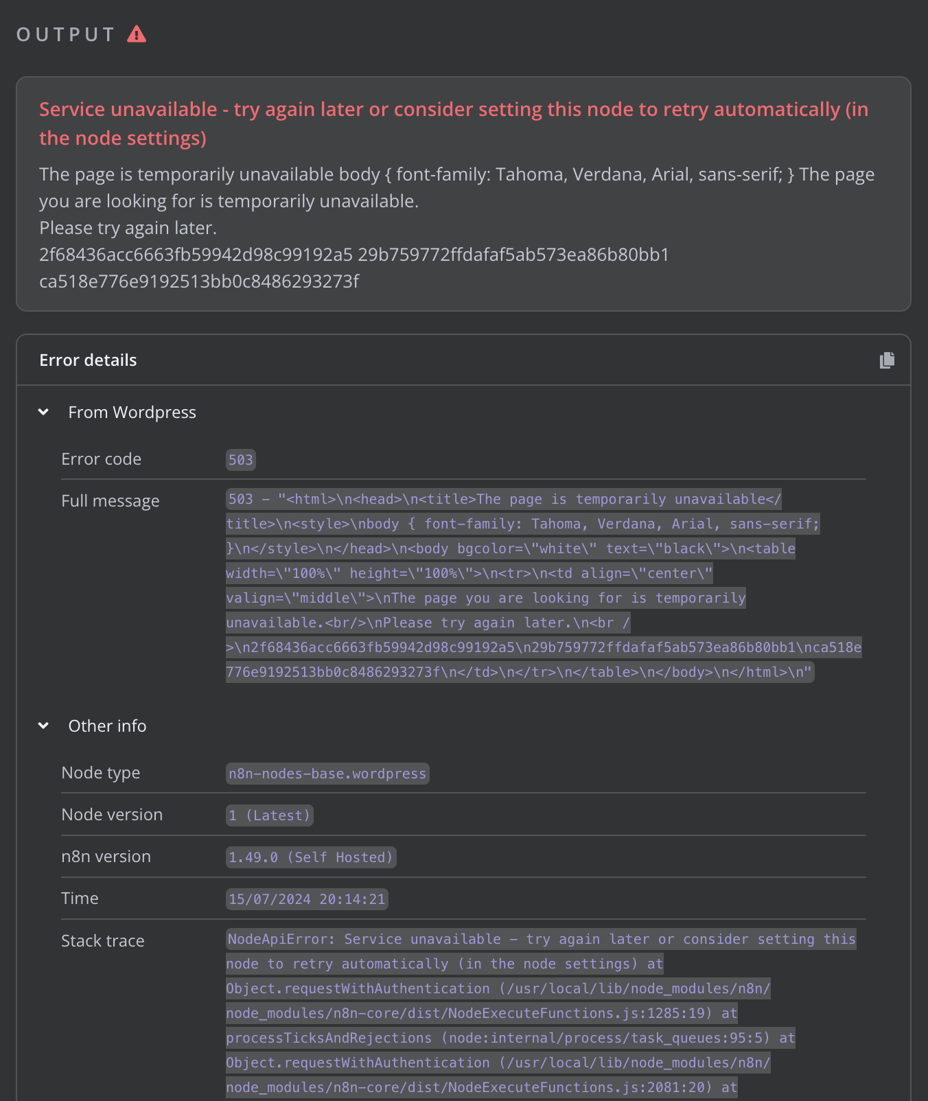 Wordpress credential problem "Service Unavailable" - Questions - n8n Community
