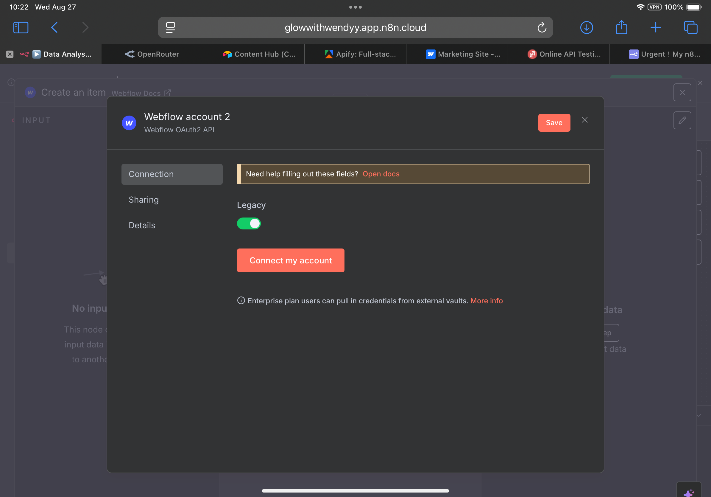 Urgent ！My n8n.cloud instance is blocked from connecting to Webflow API ...