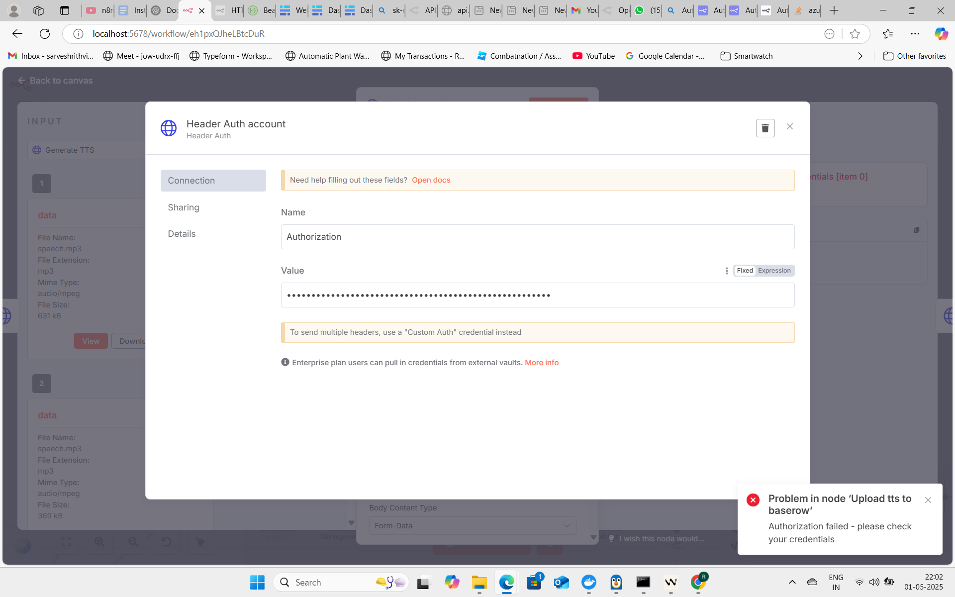 Authorization failed - please check your credentials [item 0] - Questions - n8n Community