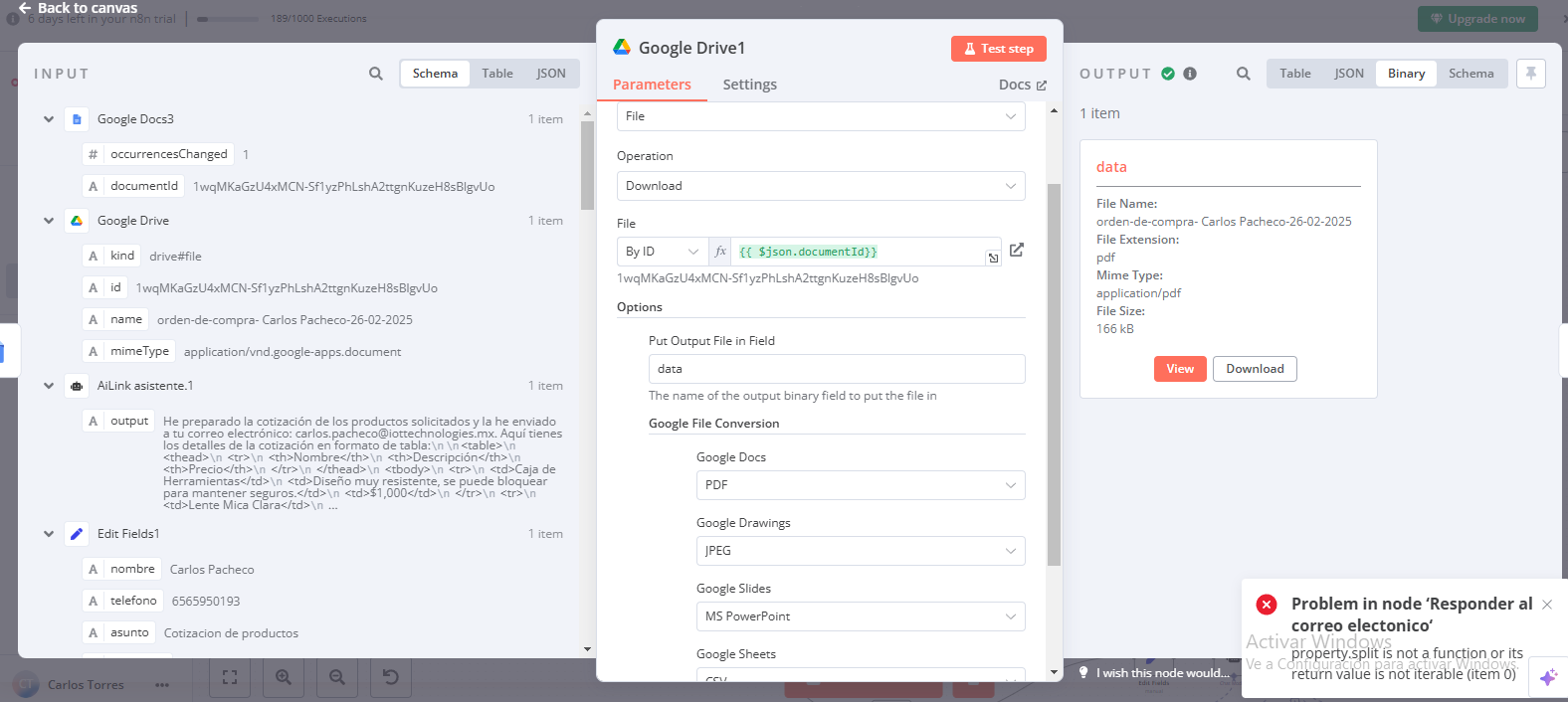 How to send a PDF attachment downloaded from Google Drive using the ...