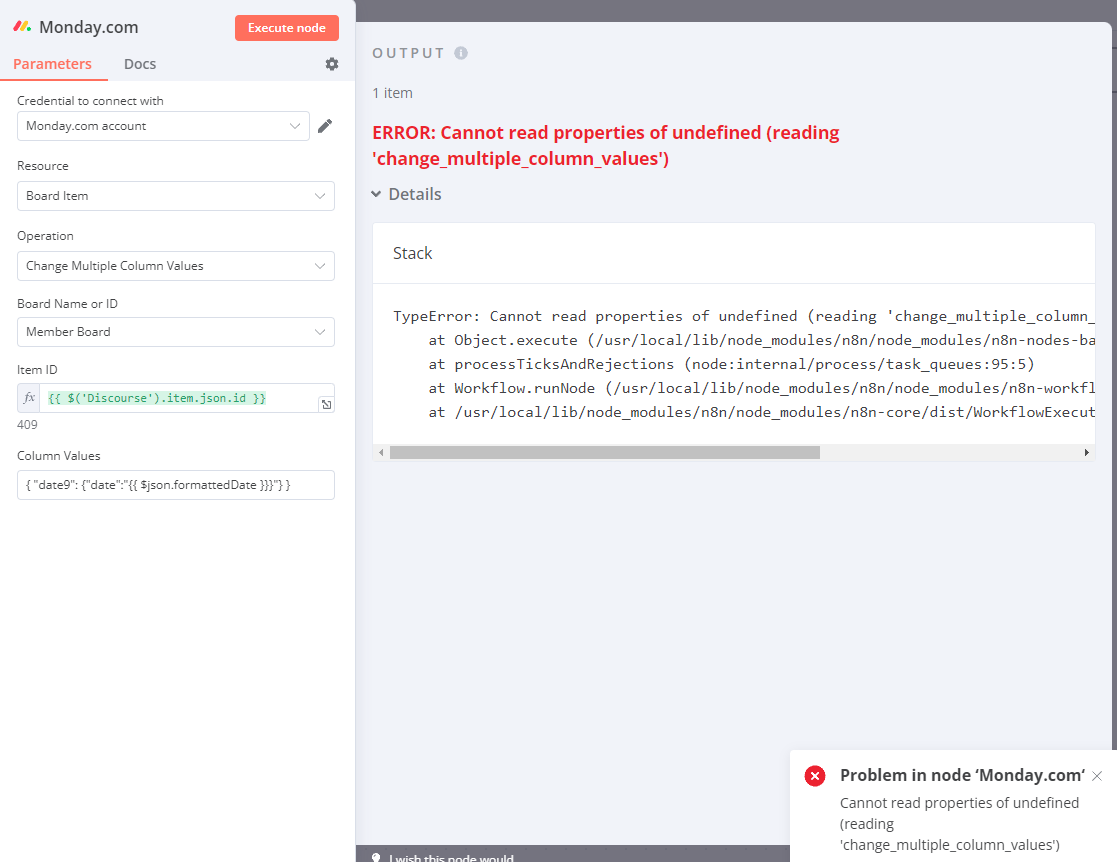 Monday.com Node error - Custom Values must be a valid JSON - Questions - n8n Community