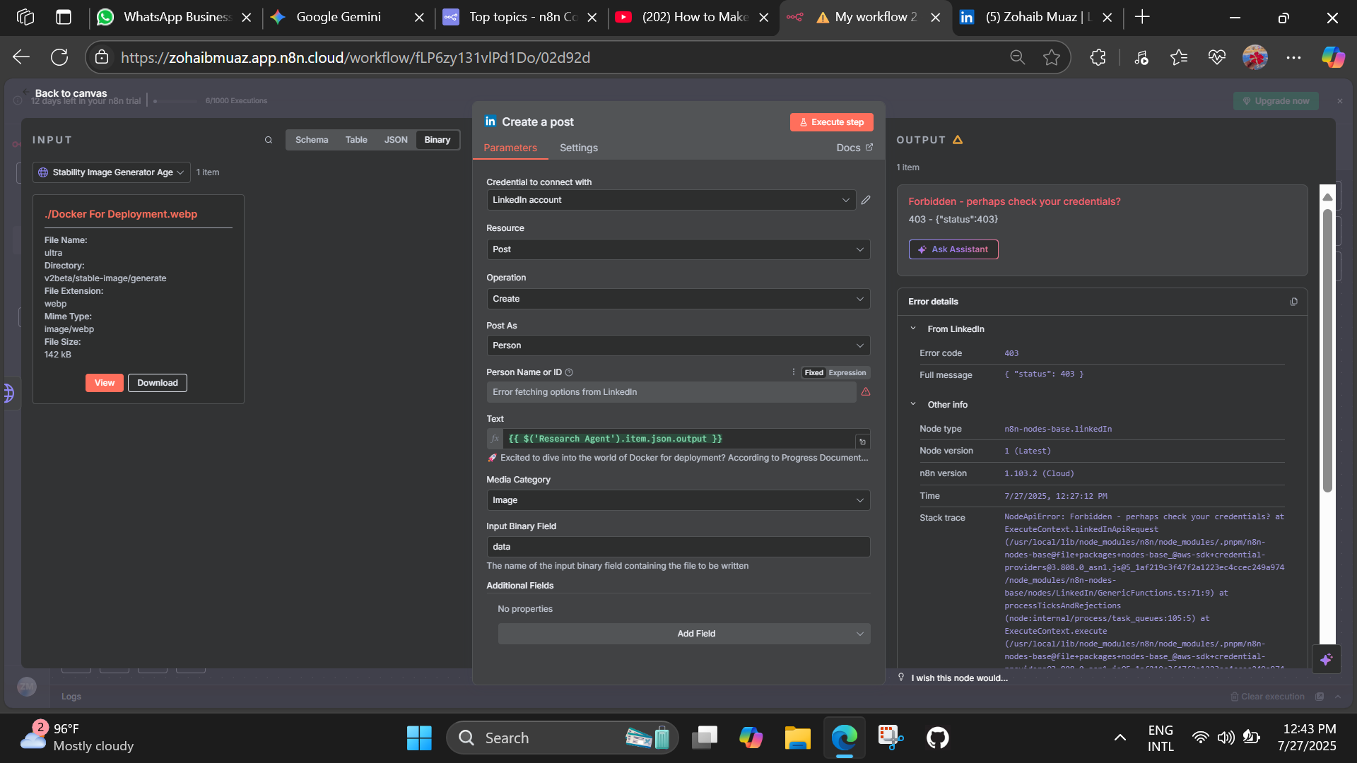 403 Forbidden Error with LinkedIn Node - All Troubleshooting Failed - Questions - n8n Community