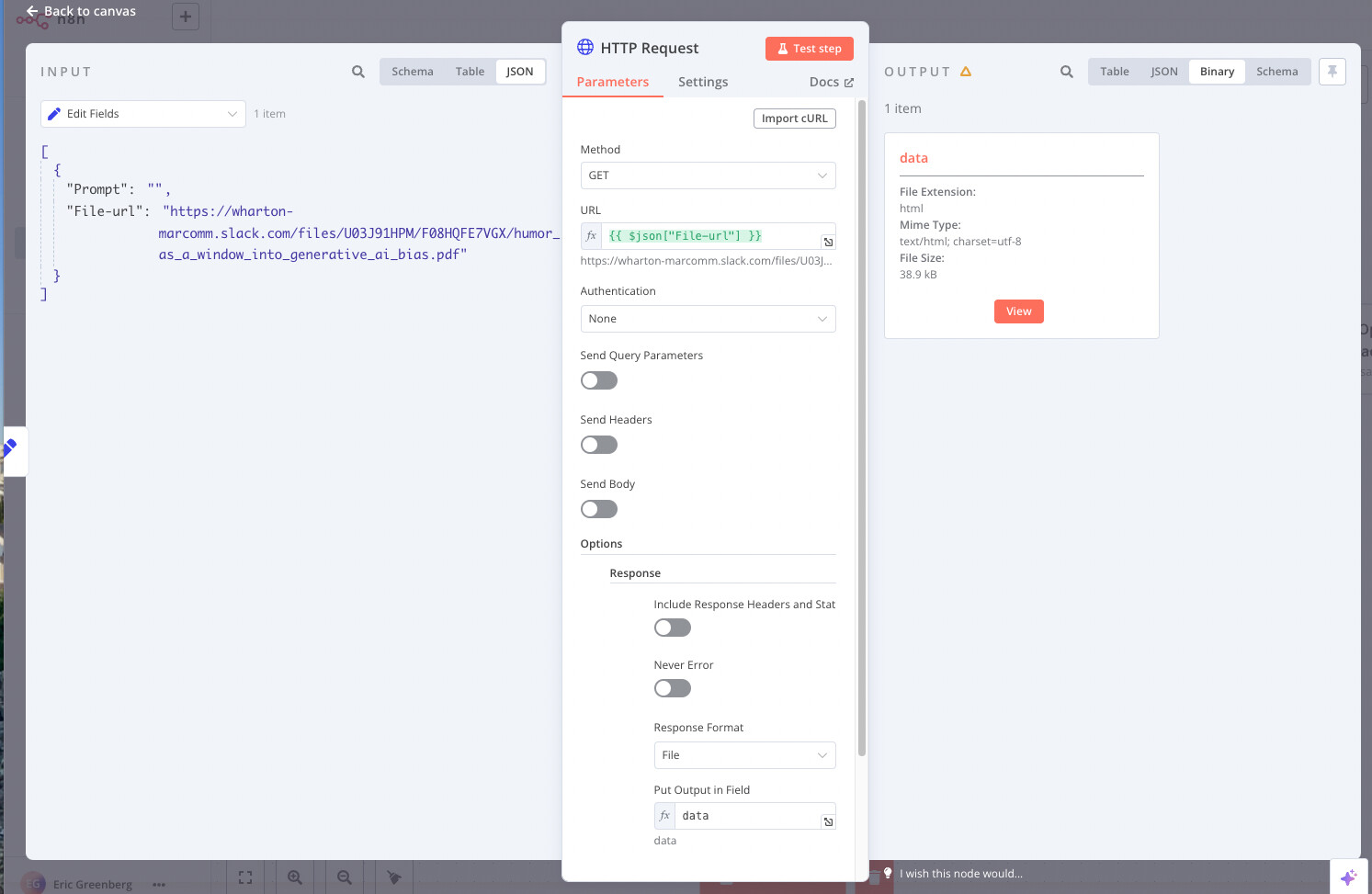 Downloading File from Slack only returns HTML in HTTP Request Node ...