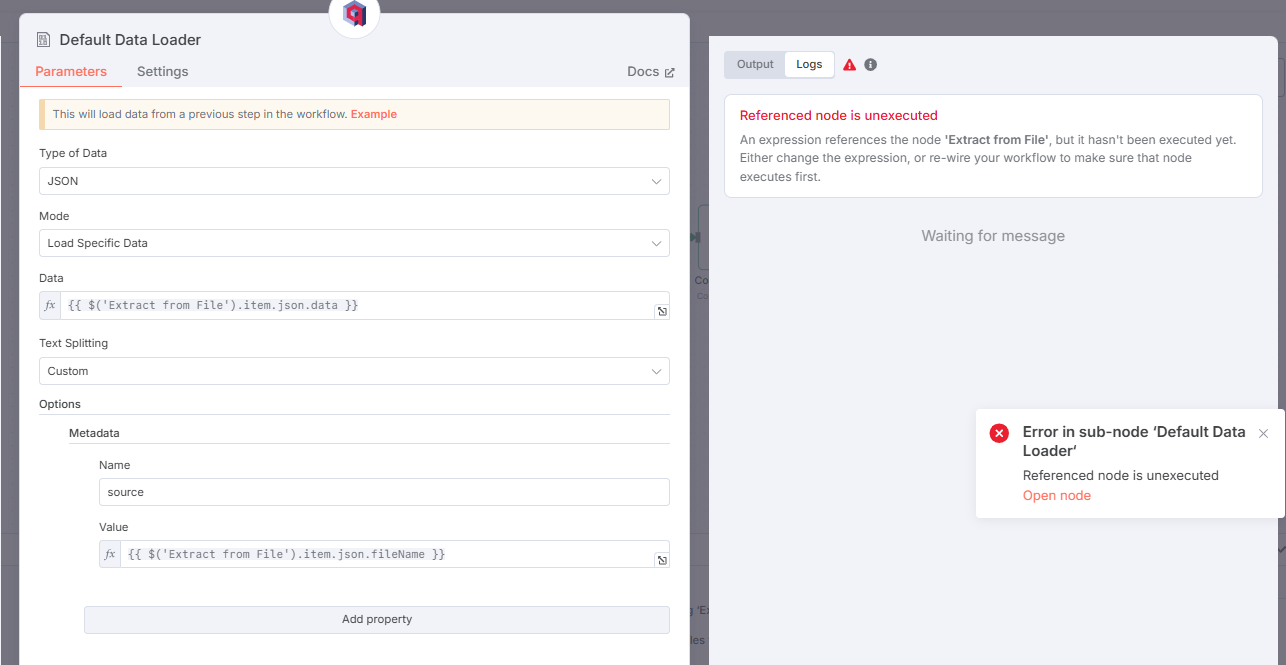 Problem integrating Java and Markdown files in n8n workflow to build a RAG agent using Extract ...
