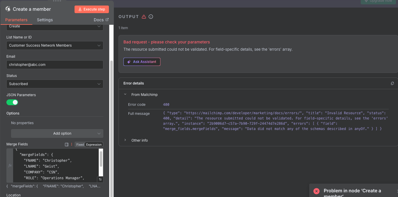 Mailchimp error - Questions - n8n Community