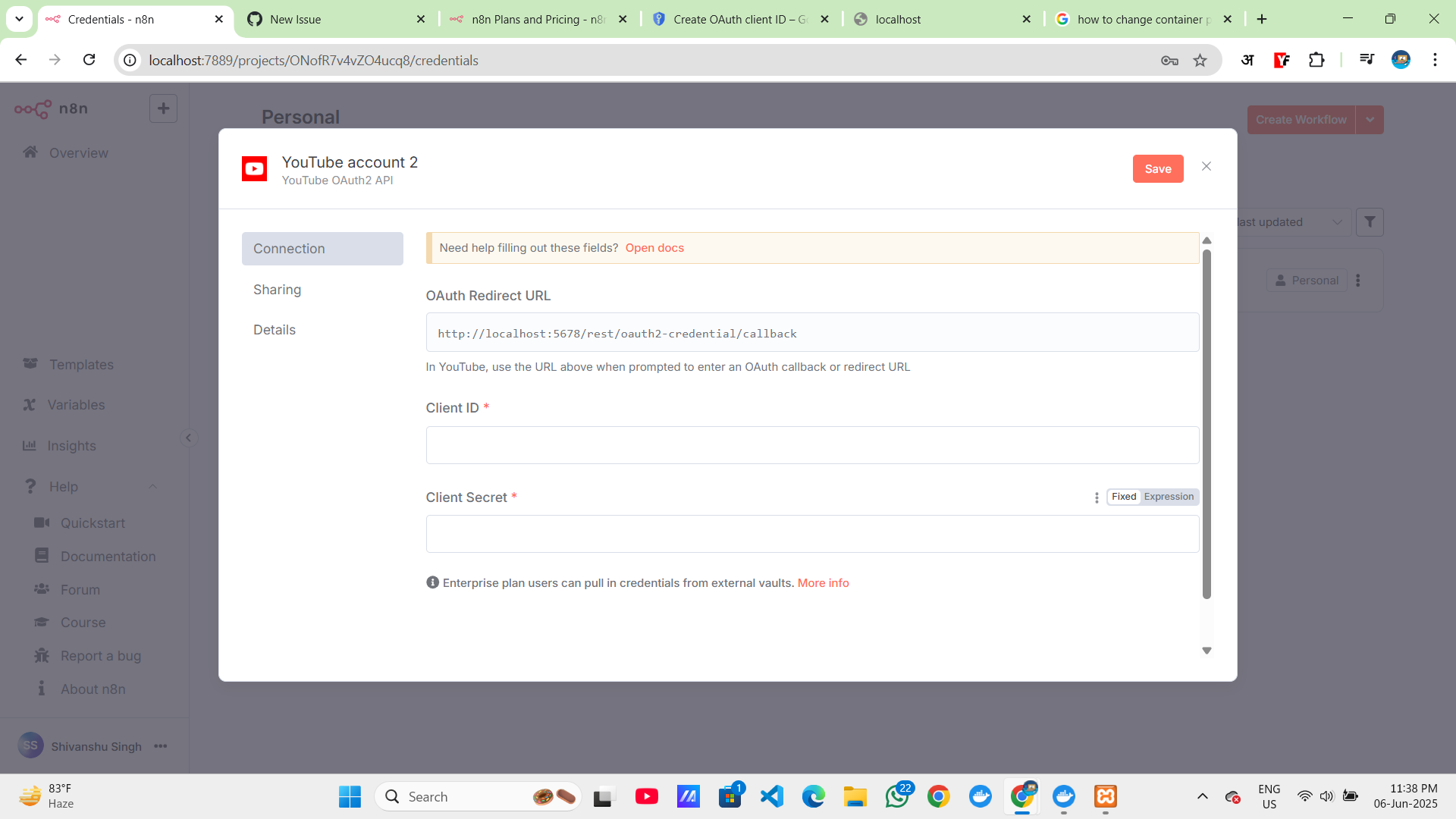 Can't access n8n on host_port : 5678 while accessing it on other ports interferes YouTube OAuth2 ...