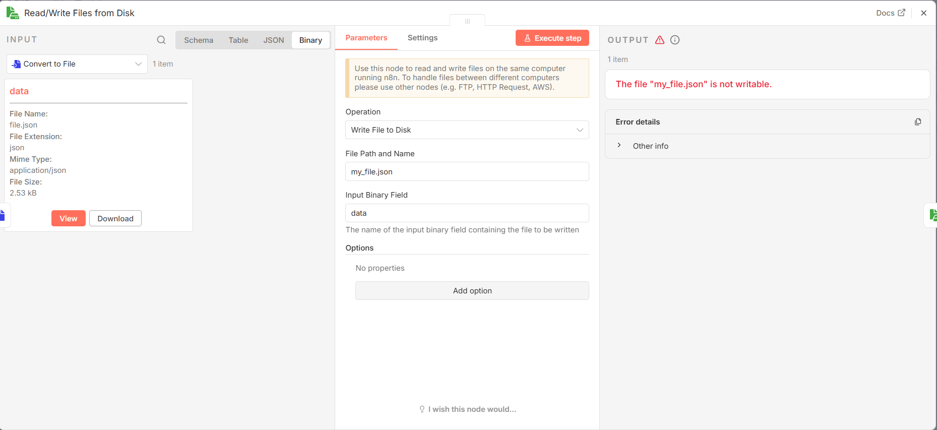 Unable to write file in local system - Questions - n8n Community